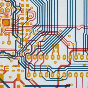 Arduino UNO Circuit Board Screen Print In Blue Red And Yellow Microcontroller Silkscreen Art