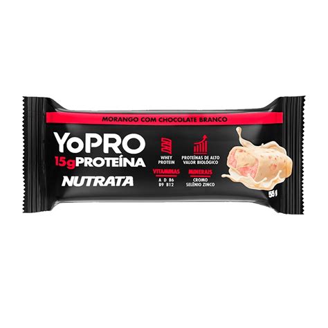 Barra De Proteína Nutrata Yopro Morango Com Chocolate Branco 55g