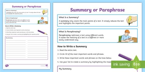 Summary Or Paraphrase Teacher Made Resource Twinkl