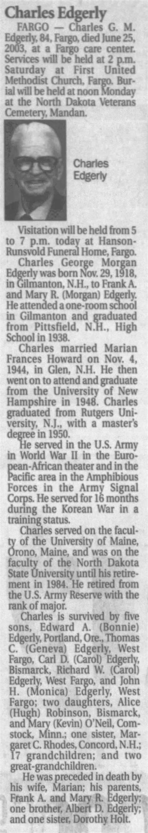 Obituary Of Charles G M Edgerly ™