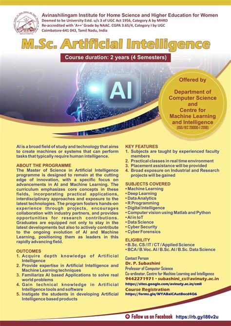 M Sc Artificial Intelligence 2 Years Program P Subashini