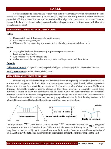 Cable Fundamental Characteristic Of Cable And Arch Pdf Bending Structural Engineering