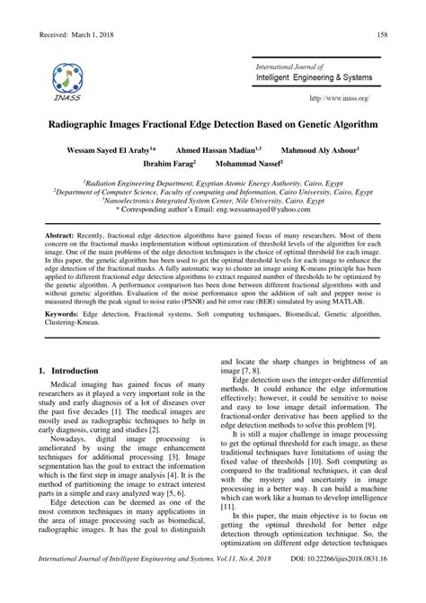Pdf Radiographic Images Fractional Edge Detection Based On Genetic