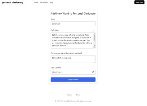 Personal Dictionary Webapp