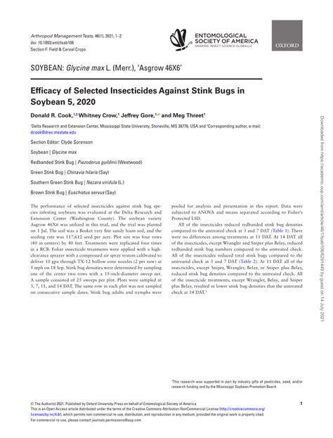 Pdf Efficacy Of Selected Insecticides Against Stink Bugs In Soybean 5