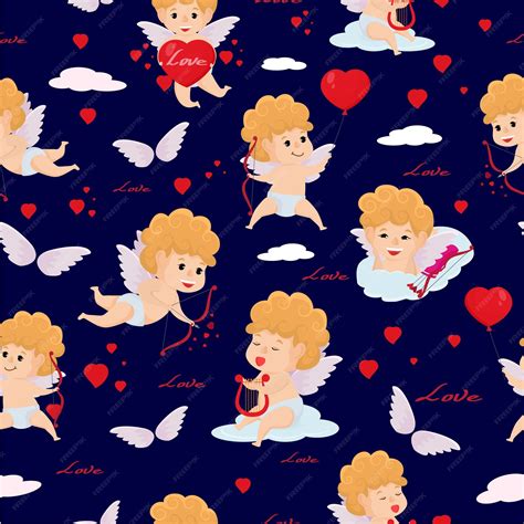 Premium Vector Cute Cupid In Valentine Day Seamless Pattern Vector On Black Background