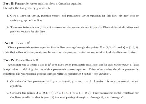 Solved Part Ii Parametric Vector Equation From A Cartesian