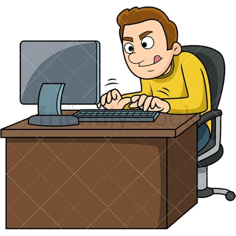 Hustling Man Typing Fast Cartoon Vector Clipart Friendlystock