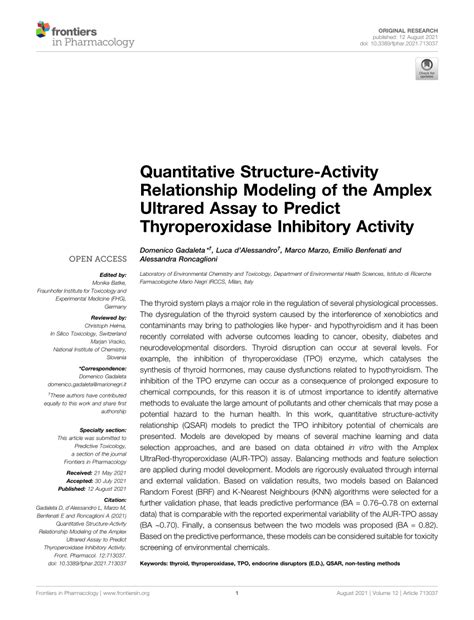Pdf Quantitative Structure Activity Relationship Modeling Of The
