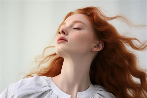 A Woman With Long Red Hair Standing In The Wind This Image Can Be Used