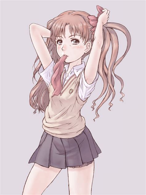 Safebooru 1girl Absurdres Arms Up Blush Brown Eyes Brown Hair Grey