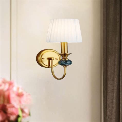 Antique Metal Wall Light Electroplated Brushed Brass Fabric Shade