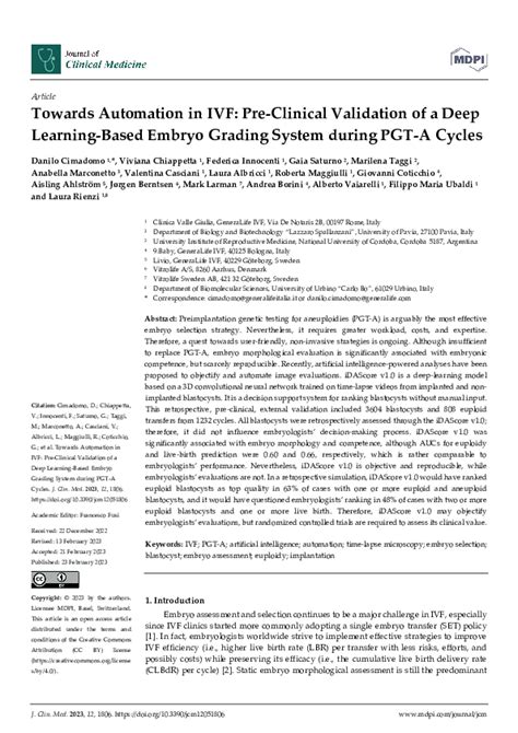 Pdf Towards Automation In Ivf Pre Clinical Validation Of A Deep
