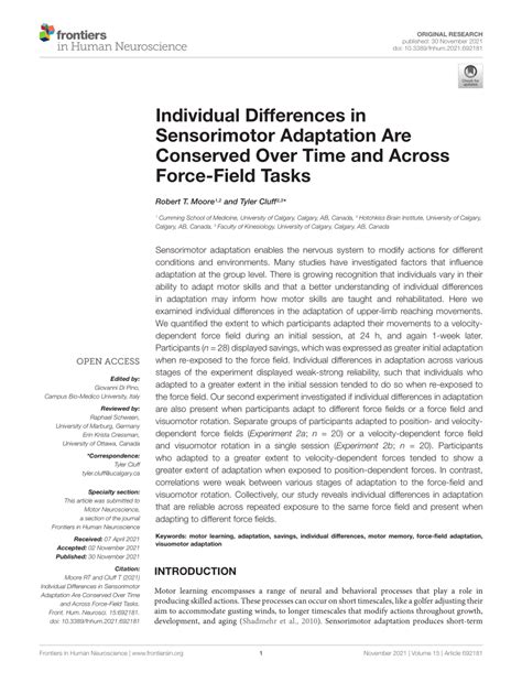 Pdf Individual Differences In Sensorimotor Adaptation Are Conserved Over Time And Across Force