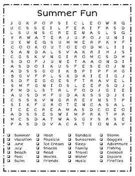 Summer Fun Word Search By B Graceful Tpt
