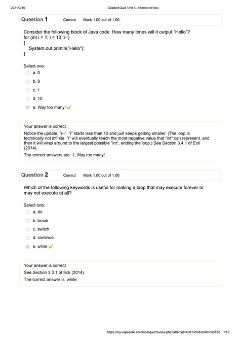 Graded Quiz Unit 3 Attempt review - Question 1 Correct Mark 1 out of 1. Consider the following ...