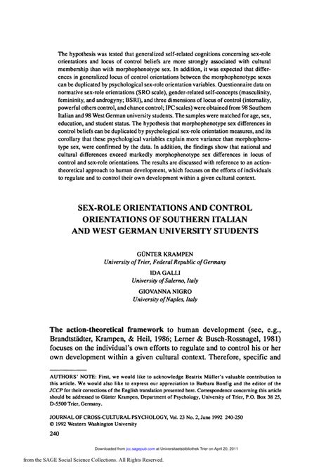 Pdf Sex Role Orientations And Control Orientations Of Southern