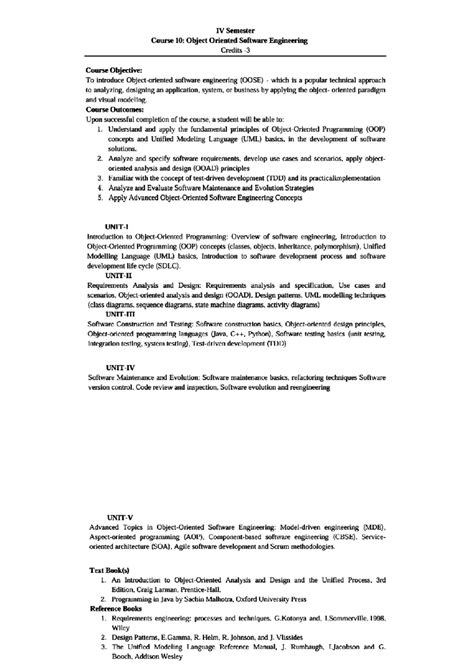 Iv Sem Obj 10 Object Oriented Software Engineering Syllabus Studocu
