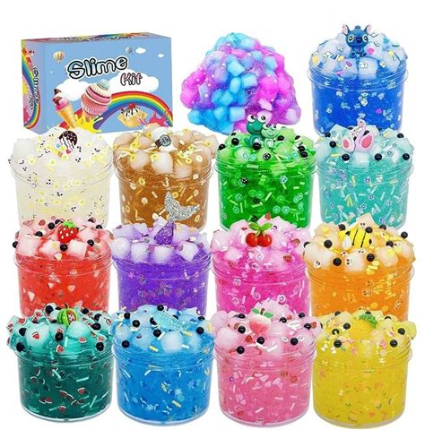 13팩 젤리 큐브 크런치 슬라임 크리스탈 키트 매우 부드럽고 끈적이지 않음 및 용 생일 선물 파티 핫템 잇템 티몬