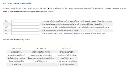 Solved Terms Related To Correlation For Each Definition Chegg Com