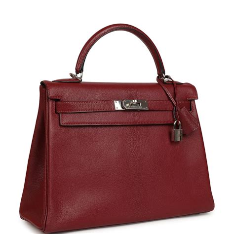 Vintage Hermes Kelly Retourne 32 Rouge H Chevre Mysore Palladium Hardw
