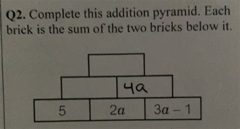 Solved Q Complete This Addition Pyramid Each Brick Is The Sum Of The Two Bricks Below It Math