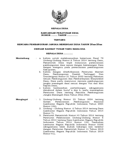 6e Rancangan Perdes Rpjm Desa Pdf