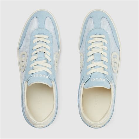 Womens Trainer With Interlocking G In Light Blue Suede Gucci® Ae