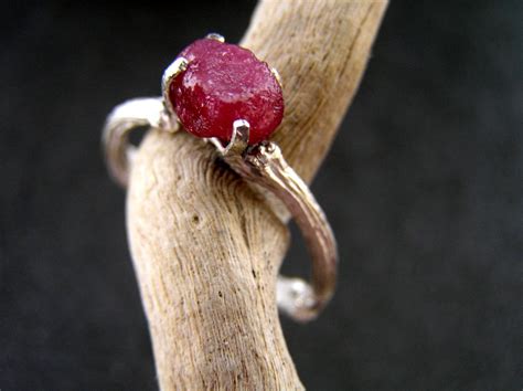 Raw Natural Ruby Budding Twig Sterling Silver Ring Etsy