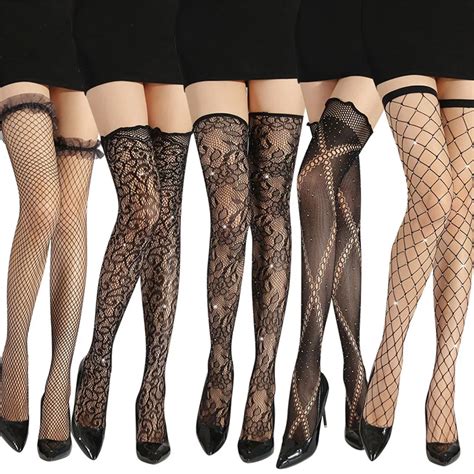 Sexy Thigh High Stocking For Women Rear Vertical Line Female Black Lace