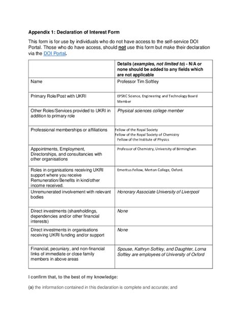 Fillable Online Appendix Declaration Of Interest Form Fax Email