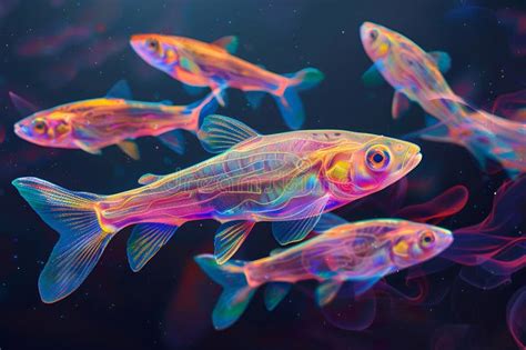Vibrant Neon Tropical Fish Background For Futuristic Poster Design