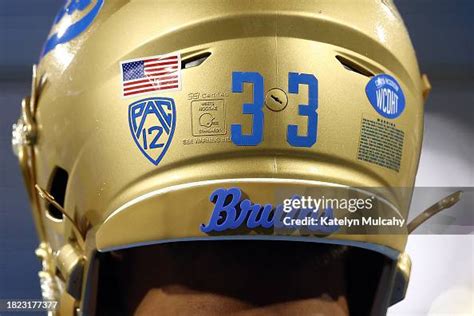 A Detailed View Of The Helmet Of Ty Lee Of The Ucla Bruins With The