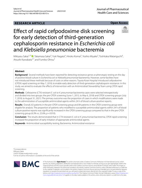 Pdf Effect Of Rapid Cefpodoxime Disk Screening For Early Detection Of