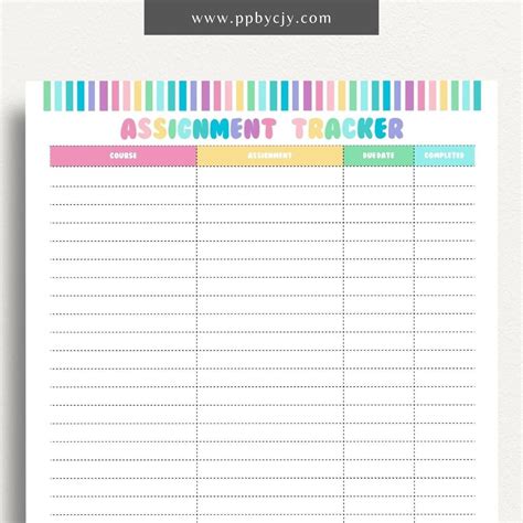Homework Assignment Tracker Printable Pdf Template Vibrant Homework Assignments Template