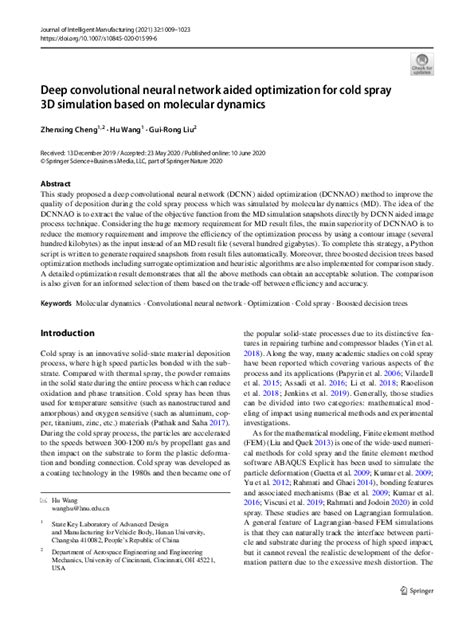 Pdf Deep Convolutional Neural Network Aided Optimization For Cold Spray 3d Simulation Based On