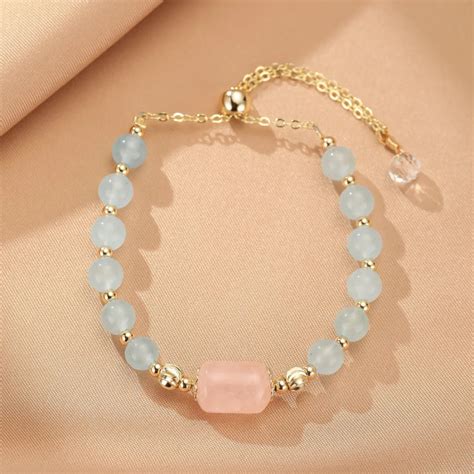 Aquamarine And Rose Quartz Bracelet Gentle Breath