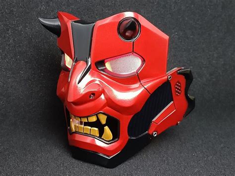 Red Oni Mask Full Face Red Hood Mask Cyberpunk Mask Halloween Mask