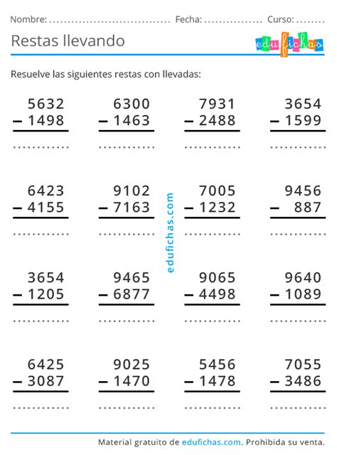 Ejercicio De Restas Con Llevada Restas Con Llevadas Actividades En My
