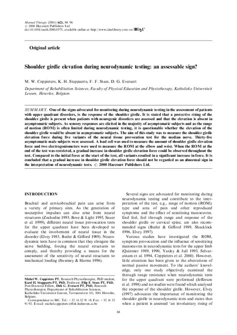 Pdf Shoulder Girdle Elevation During Neurodynamic Testing An