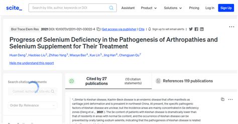 Progress Of Selenium Deficiency In The Pathogenesis Of Arthropathies And Selenium Supplement For