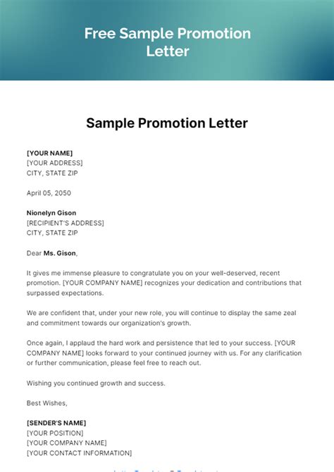 Free Promotion Letter Templates And Examples Edit Online And Download
