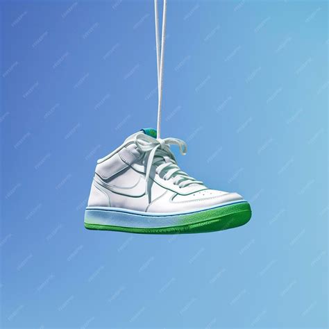Premium Photo A White Blue And Green Casual Shoe Is Suspended In The