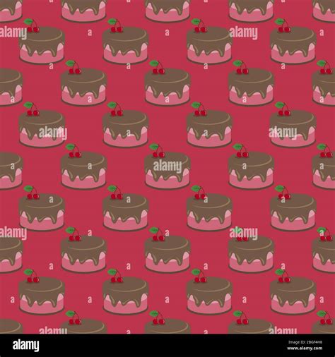 Cream Choco Cherry Cake Tasty Seamless Background Pattern Stock Vector