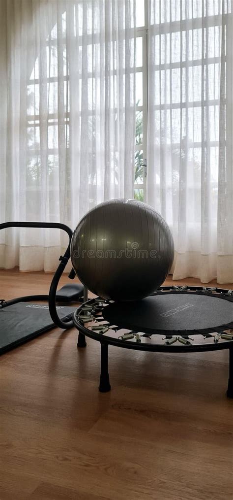 Training Space With Mini Trampoline And Pilates Ball Stock Image