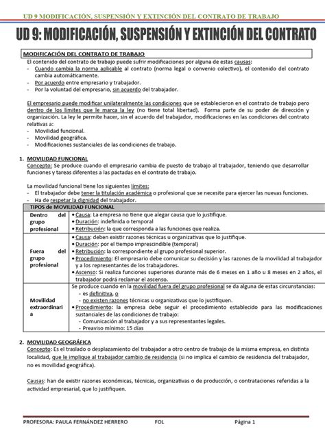 Ud 9 Modificación Suspensión Y Extinción Del Contrato De Trabajo Pdf
