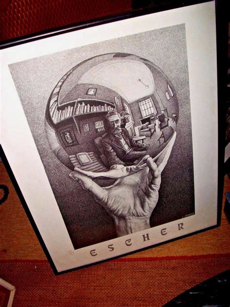 Mc Escher Art Picture Hand With Reflecting Sphere Framed 1870512169