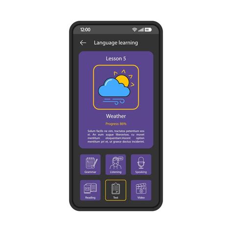 Language Learning App Smartphone Interface Vector Template Mobile Application Page Black Design