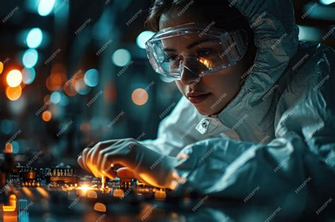 Premium Ai Image Scientist In Sterile Suit Produces Circuit Boards