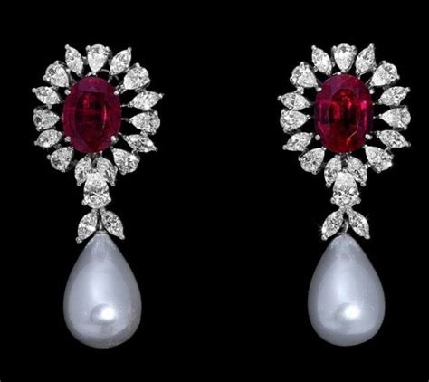 Ruby Diamond Tops İnci̇ Küpe Küpe Inciler